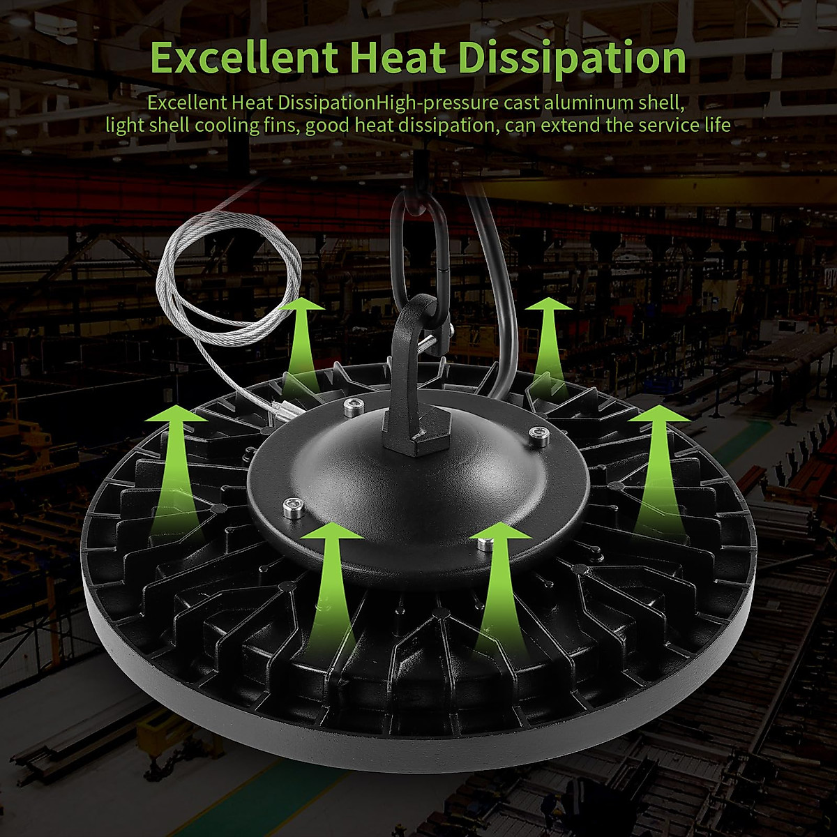 Ankishi 6 Pack 100w 10000lm UFO High Bay Led Shop Lights for Workshop 5000k IP65 Commercial Bay Lighting with US Hook/1.64ft Hanging Chain /3.28ft Safety Rope/1.64ft Cable for Garage Gym Factory