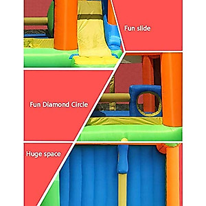 Inflatable Castle and Slide, Children Slide Outdoor Small Naughty Castle Home Trampoline/Square Playground Kids Playpen Colors