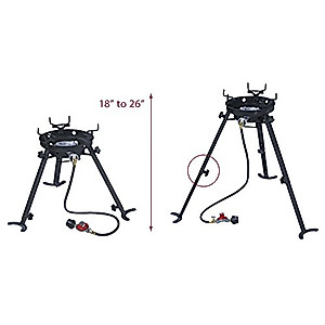 Eastman Outdoors 90411 Portable Kahuna Burner with XL Pot and Wok Brackets with Adjustable and Removable Legs, Black, Pack of 1