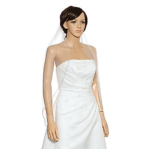 SAMKY 1T 1 Tier Pearls Bugle Beaded Wedding Veil V397 - Light Ivory Fingertip Length 36"