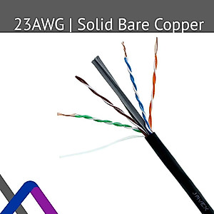 JAVEX CAT6 Ourdoor UL CMX [23AWG Solid Bare Copper] 1000 FT, 600MHz, ETL Listed, UV-Resistant and Weather-Proof PE Jacket, UTP Network and Gaming Ethernet Cable, 1000 feet, Black