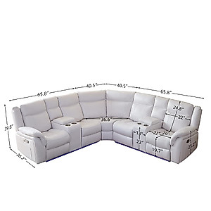 Eafurn 106.3" Manual Reclining Sectional Set w/ 2 Center Consoles,Faux Leather Upholstered Motion 4 Cup Holders and LED Light Strips,Symmetrical Corner Sofa & Couches, Home Theater Lounge Seat, White