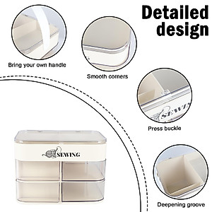 Yomjarl Sewing Supplies Organizer 3 Tier Thread Box Storage Large Sewing Organizer with Many Compartments Portable Plastic Organizer for Storage Sewing and Crafting Supplies (Box Only), Clear