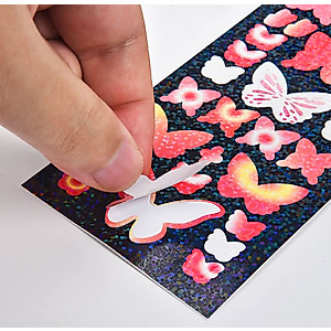 15 Sheets Glitter Rainbow Butterfly Stickers Set,Cute Self-Adhesive Waterproof Korean Sticker Pack for Art Craft DIY Scrapbooking Bullet Journal Planner Phone Cases Laptops Daily Water Bottles