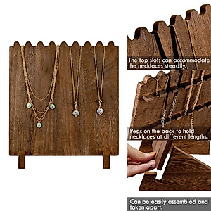 Ikee Design Set of 2 Wood Necklace Jewelry Display Stand for 8 Necklaces, Necklace Display Holder Organizer, Brown Color