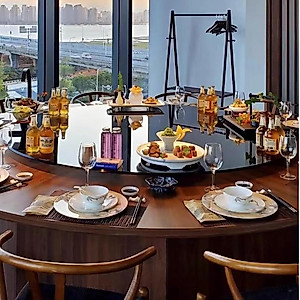 VERDDE Black/Brown Glass Lazy Susan Turntable - 24/27/30/36/40 Inch - Large Round Dining Table Rotating Tray, Scratch-resistant, Thickness 12mm. (Color : Black, Size : 70 cm (27 in))