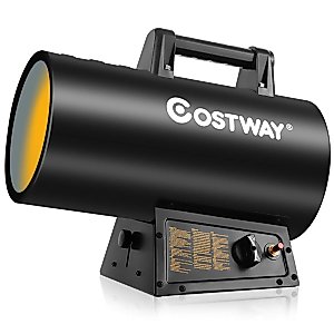 COSTWAY 60,000 BTU Forced Air Propane Heater, Space Heater with Overheat & Cut-off Protection, Portable Gas Heater Propane Heater for Garage, Warehouse, Workshop, Farm, Black