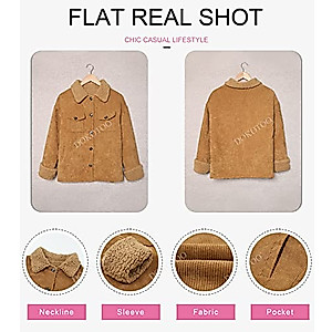 Dokotoo Stylish Women's Ladies Thick Sherpa Lined Warm Corduroy Jackets Classic Button Down Long Sleeve Comfy Teddy Bear Oversized Coat for Fall Winter with Side Pockets Brown S