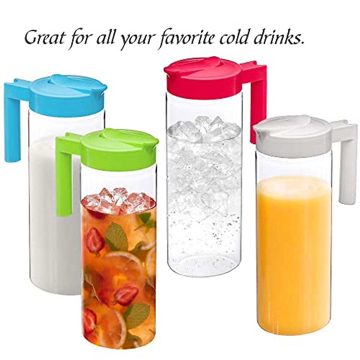 Amazing Abby - Skinny - Tritan Pitcher (64 oz), Unbreakable Plastic Pitcher with Lid, BPA-Free, Heat-Resistant, Dishwasher-Safe, Great for Both Iced and Hot Drinks, Indoors and Outdoors, White