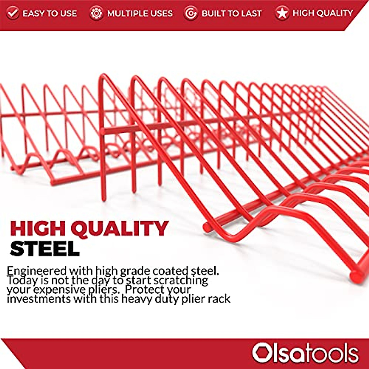 Olsa Tools Plier Organizer Rack Pliers Rack for Tool Box Drawer Storage (Red) | 2pc Plier Holder Holds 32 Pliers | Professional Grade