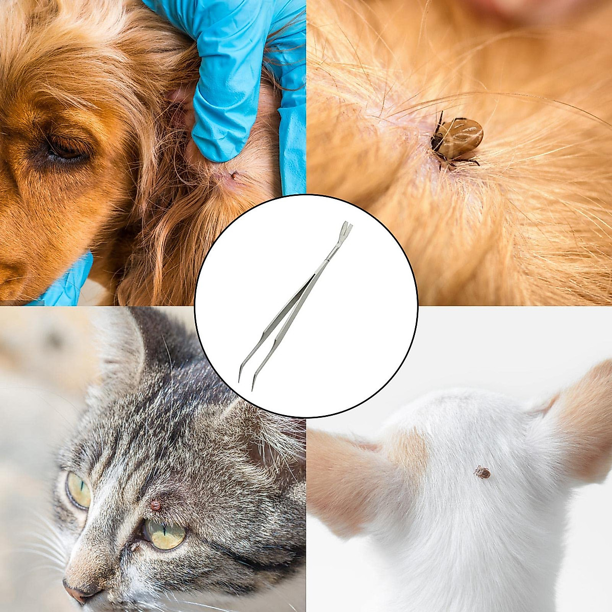 2 in 1 Tick Removal Tool for Pets, Stainless Steel Professional Tick Tweezers Ticks Remover for Dogs, Cats & Humans