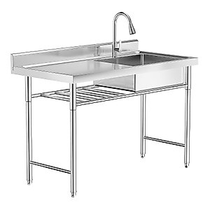 Stainless Steel Utility Sink, Single Bowl Free Standing Kitchen Sink with Faucet & Workbench, Topmount Kitchen Sink for Farmhouse, Bathroom, Bar, Laundry Room (47.24 * 23.62 * 31.5inch)