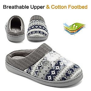 CIOR Women's Memory Foam House Slippers Sweater Knit Embroidered Pattern and Ribbed Hand-Knit Collar-U1MTW014-Navy Blue-38-39