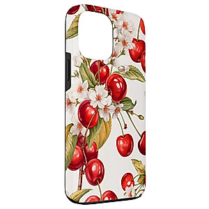 iPhone 13 Pro Max Beautiful White Blossom Red Cherry Flowers Case