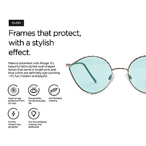 EVEE Vintage Oval Eye-Shape Metal Retro Sunglasses with Cosmetic Tint Lens (Rouge) (Silver Frame/Mint Green Lens)