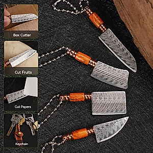 HAOXU New Upgraded Mini Chef Knife Set Damascus Pocket Knife Set Tiny Knife Cleaver for Package Opener Box Cutter Outdoor Campaign - Set of 4