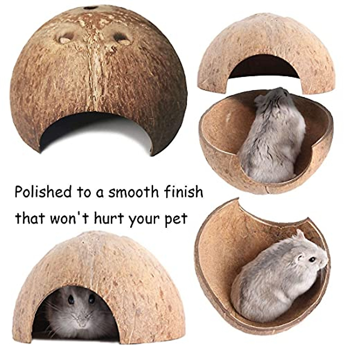 kathson Natural Coconut Hut Hamster Hiding House Pet Cave Small Animal Cage Habitat Decor Hanging Guinea Pig Toys with Ladder for Gerbils Rats Mice Playing Breeding 9PCS