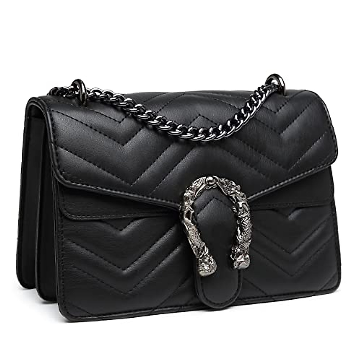 MYHOZEE Crossbody Purses for Women, Black Shoulder Bag Leather Chain Satchel Purse Ladies Handbags Evening Bag