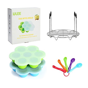ULEE Silicone Egg Bites Molds Compatible with Instant Pot Accessories 6 Qt 8 Quart, Including Steamer Rack Trivet with Heat Resistant Handles, 5-Piece Measuring Spoons as Bonus, Sous Vide Egg Poachers