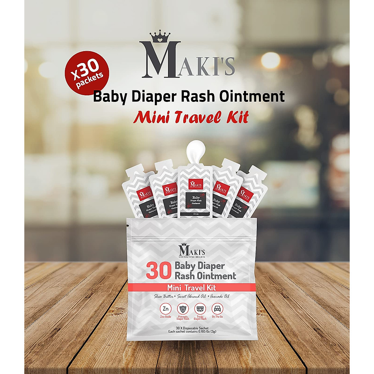 Maki’s Baby Diaper Cream - Diaper Rash Ointment For Newborns - Portable Baby Must Haves For Rash Prevention And Treatment - Spill Proof Baby Ointment For Diaper Rashes - Set Of 30 Single Use Baby Rash Cream - .105 oz Per Packets