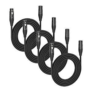 MFL. 15 ft DMX Cable 3 Pin XLR Male to Female Connector Wires for Stage Lighting DJ Lights 22 AWG 110 Ohms, Black Connector, Pack of 4