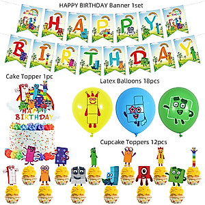 Number Birthday Party Supplies,Number Theme Including Cake caps,Cupcake caps,Flags,Latex Balloons,It is Very Suitable for Boy's and Girl Themed Birthday Party Supplies.