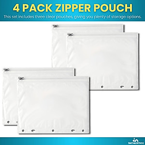 1InTheOffice Pencil Pouch for 3 Ring Binder, Binder Pencil Pouch, Zipper Pencil Pouch, 10" x 8", Clear, 4 Pack