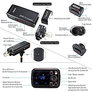 Godox AD200 TTL Flash Strobe, 200Ws 2.4G Pocket Flash Speedlite, 1/8000 HSS Monolight with 2900mAh Lithium Battery, Bare Bulb Flash Head to Provide 500 Full Power Flashes, Recycle in 0.01-2.1s