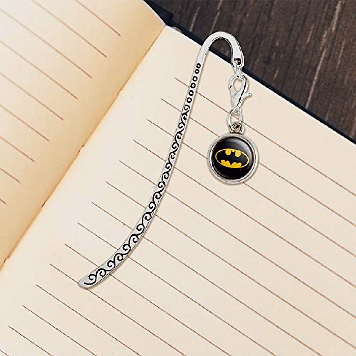 Batman Classic Bat Shield Logo Metal Bookmark Page Marker with Charm
