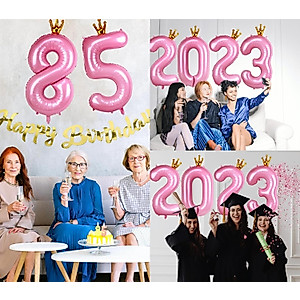 40 Inch Crown Pink Number 4 Balloon, Big Conjoined Baby Pink Foil Mylar Helium 4 Balloon | Girls 4th Birthday Party Balloon Pink Princess Theme Birthday Party Decorations Supplies Favors