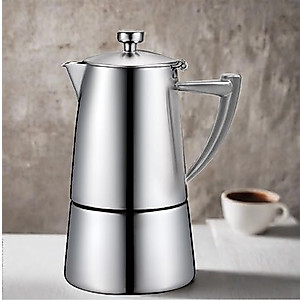 CUISINOX Roma Satin Stainless Steel Moka Pot Stovetop Espresso Maker, 4-Cup (6 oz)