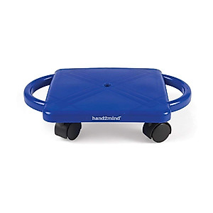 hand2mind Blue Indoor Scooter Board with Handles, Floor Scooter, Sit Down Scooter, Gym Activities for Kids, Indoor Recess Games, Sport Scooters, Physical Education Equipment, Gross Motor Toys