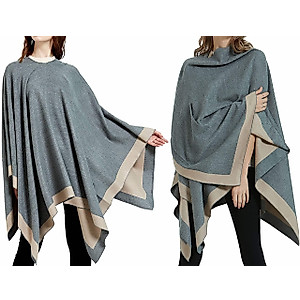 ecoinway Shawl Travel Wrap Poncho Cardigan Gift Tone Scarf Pocket Cape 4 All Seasons Gray Beige¡­