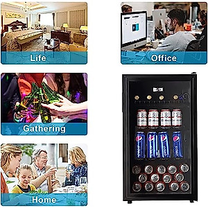 Beverage Refrigerator and Cooler - 120 Can Mini Fridge with Glass Door for Soda Beer or Wine - Small Drink Dispenser Machine for Office or Bar with Adjustable Removable Shelves