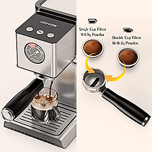 CONZIE Dual Espresso Machine, 20 Bar Fast Heating Latte & Cappuccino Coffee Maker With Milk Frother Steam Wand, 1.2L Water Tank, 1400W, Stainless Steel, Silver