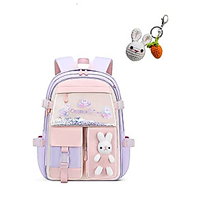 Xelere Bunny Backpack, Large-capacity Multi-pocket Schoolbag for Girls, Waterproof Schoolbag with Multi-compartment Design. (purple, small)