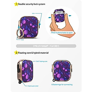 GuarzFun case for AirPods 1st & 2nd Case, Secure Lock Airpod case with Lock lid Keychain Clip, Full Body Hybrid Material Protective Cover for Men Women (Purple Butterfly)