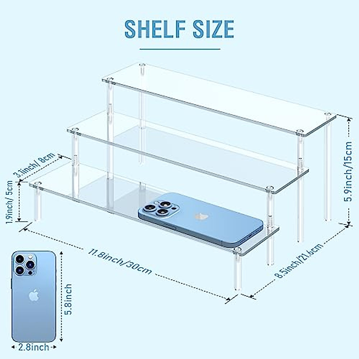 Aredpoook Acrylic Display Risers, 3 Tier Perfume Organizer Stand, Clear Cupcake Stand Holder, Large Shelf Risers for Figures, Dessert Shelves for Party, Riser Stand for Decoration and Organizer