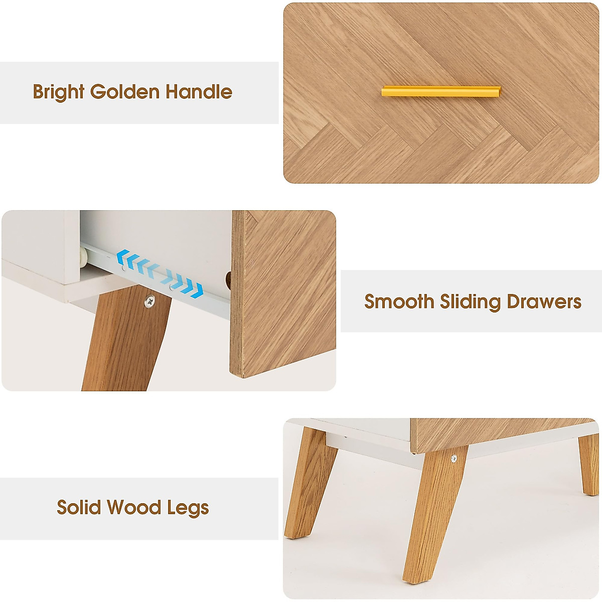 EazeHome 6 Drawers Dresser, Wooden Double Dresser with Large Organizer, Dresser TV Stand for Bedroom, 47.2” Wide Chest of Drawers for Closet, Dressing Room, Hallway(White&Oak)