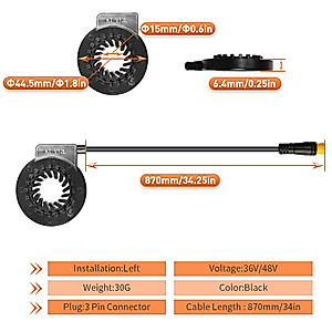 KT-V12L/R Electric Bike Magnets Pedal Assist Sensor Ebike Kit Easy Crank Installation PAS Sensor (V12L Waterproof Plug)