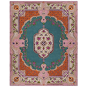 SAFAVIEH Bellagio Collection Area Rug - 8' x 10', Blue & Pink, Handmade Medallion Wool, Ideal for High Traffic Areas in Living Room, Bedroom (BLG535M)