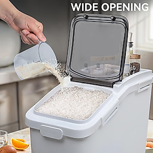 YITAHOME 65L/117lbs Large Ingredient Storage Bins, Commercial 11.4+5.8 Gal Rice Flour Storage Container, Organizer Storage Bin with Measuring Cup, Scoop and Wheels for Kitchen, White & Black Lid