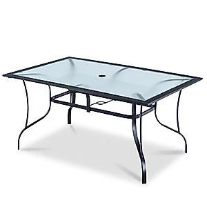 Tangkula 60" x 38" Patio Dining Table, All Weather Rectangular Dining Table w/ 1.6" Umbrella Hole & Steel Frame, Indoor & Outdoor Patio Dining Furniture for Backyard, Garden, Poolside