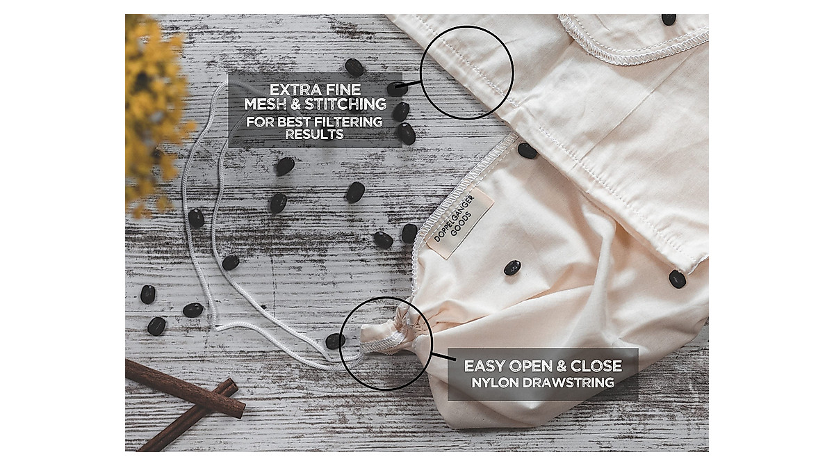 Organic Cotton Cold Brew Coffee Bag - Reusable Filter for Iced Coffee