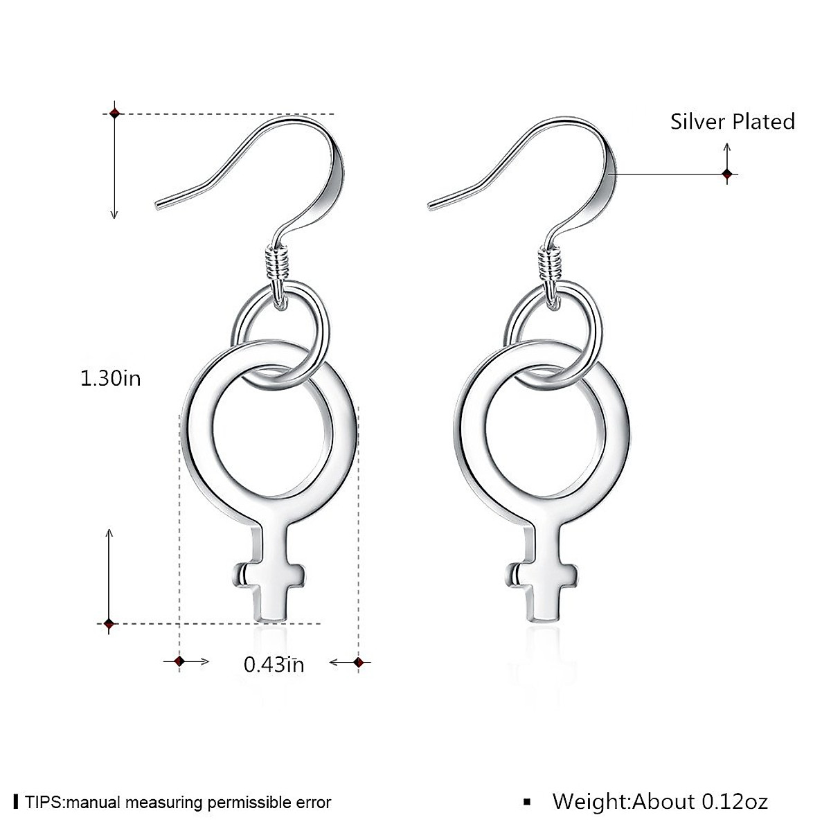 Feminist Silver Earrings for Women Fashion Female Symbol Creative Dangle Hypoallergenic Earrings for Girls