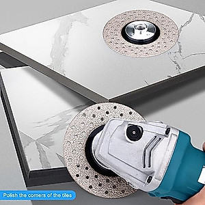 Diamond Tile Cutting Grinding Wheel, 4-1/2inch Disc Blade for Angle Grinder to Cut Grind Polish Porcelain Ceramic Marble Stone, with Dual Diamond Coverage and 5/8-11 Arbor Adaptor, Durable Efficient