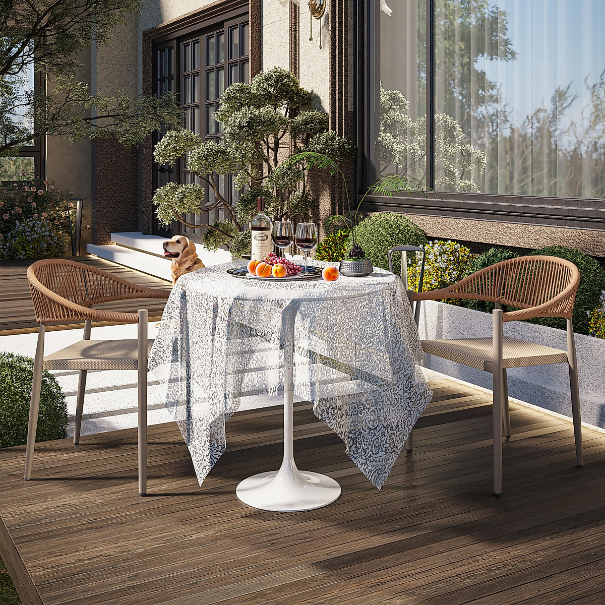 Erotr 4 Pcs Aluminum Patio Chairs, Stackable Rattan Patio Dining Chair with Arms, Woven Rope Outdoor Dining Armchair Metal Assembled for Bistro Garden Balcony Dining Room Cafe Restaurant, Light Brown