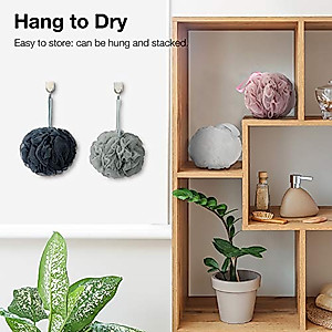 DadyMart Bath Shower Loofah Sponge 75g Bath Mesh Pouf Shower Ball Body Scrubber Exfoliating Bath Sponge for Women and Men, Set of 4, Drak Grey-Pink-Grey-White