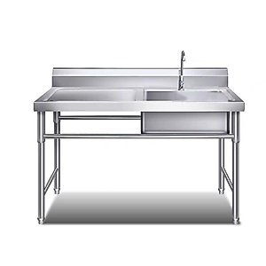 Stainless Steel Utility Sink, Freestanding Commercial Restaurant Kitchen Sink, Large Single Bowl Sink, Home Sink w/Worktable Multifunctional Shelf for Indoor Outdoor, Shop ( Color : Left platform , Si