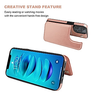 ONETOP Compatible with iPhone 14 Pro Wallet Case with Card Holder, PU Leather Kickstand Card Slots Case, Double Magnetic Clasp and Durable Shockproof Cover 6.1 Inch (Rose Gold)